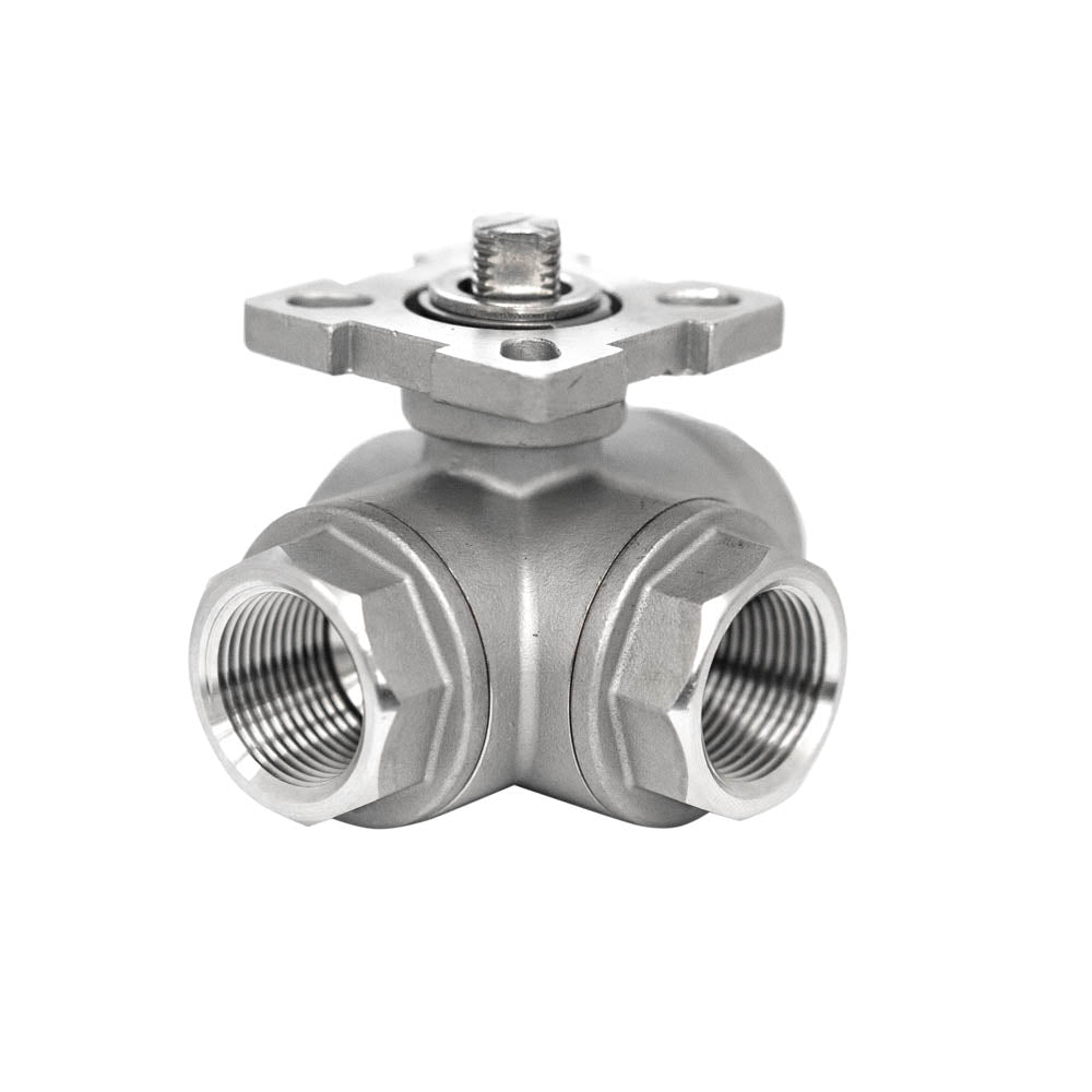 Stainless Steel Ball Valve - 3 Way - Manual Threaded ISO Pad SS2057D ...